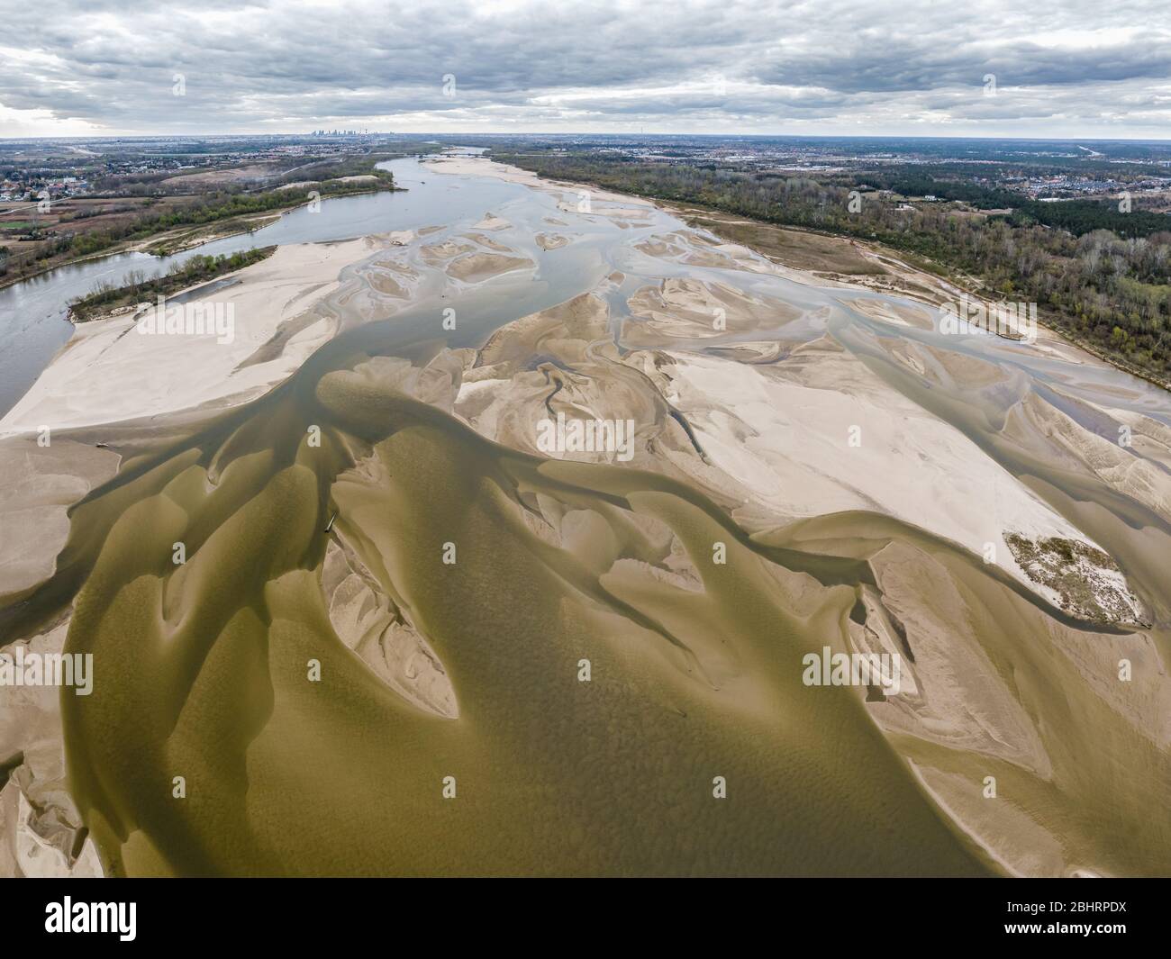 Low water level in Vistula river near Warsaw, capital of Poland. Europe ...