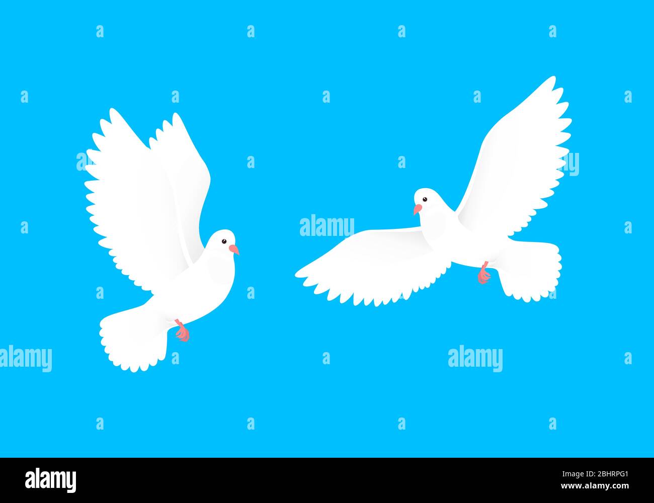 Couple of dove. White free birds in sky. Paper pigeons silhouette ...