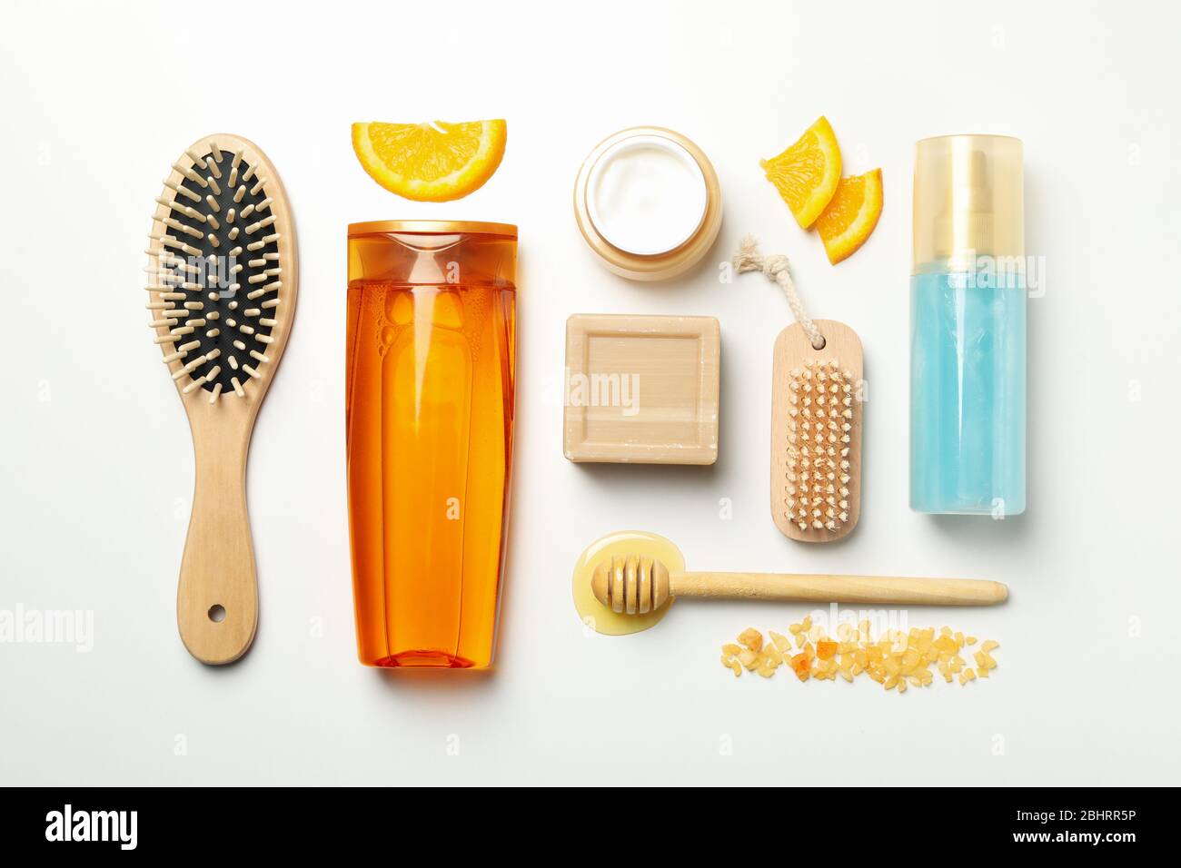 Flat lay with cosmetics and natural ingredients on white background ...