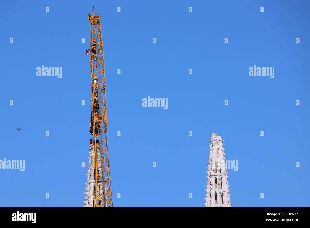 Removal part of the left tower of Zagreb Cathedral, damaged in the ...