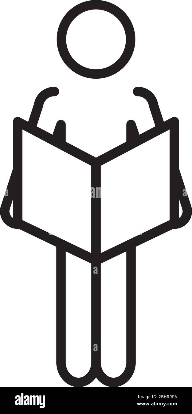 pictogram man reading a book icon over white background, line style ...