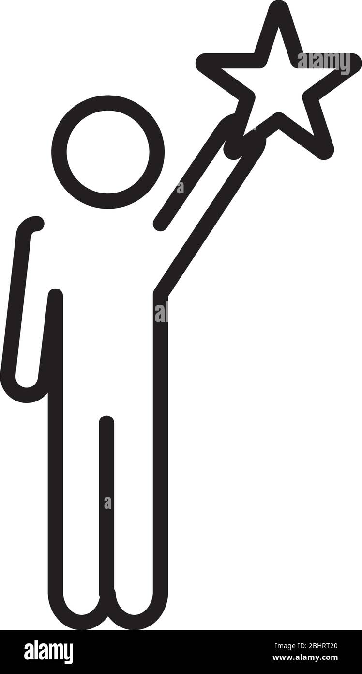pictogram man holding up a star icon over white background, line style ...