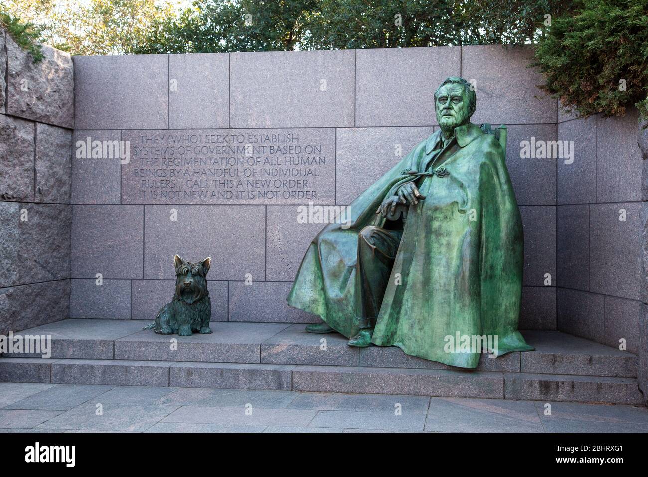 The Franklin Delano Roosevelt Memorial in Washington DC with Fala his ...