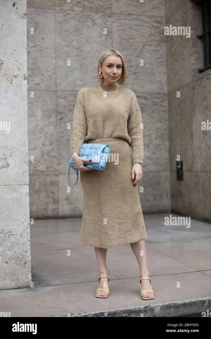 A chic showgoer attending the Victoria/Tomas show during Paris Fashion ...