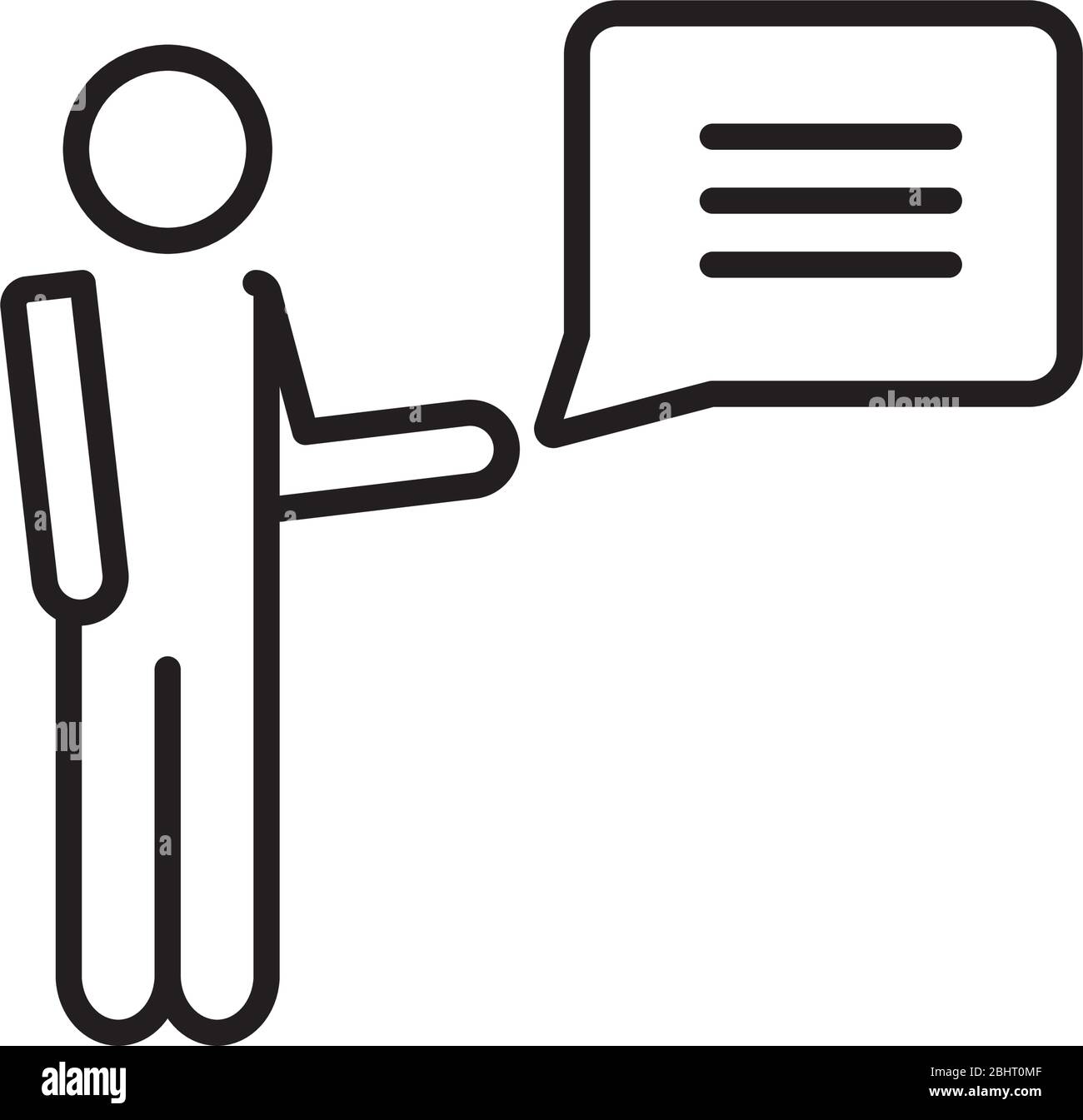 pictogram man and speech bubble icon over white background, line style ...