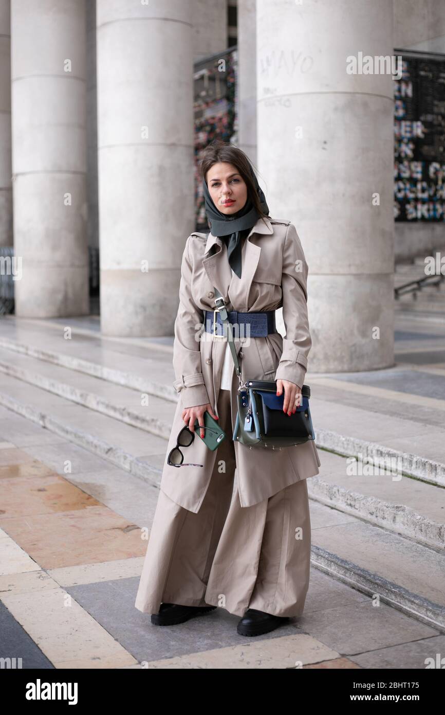 A chic showgoer attending the Victoria/Tomas show during Paris Fashion ...
