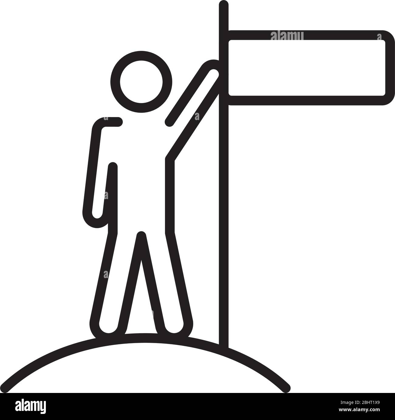 pictogram man on the top with leader pose over white background, line ...