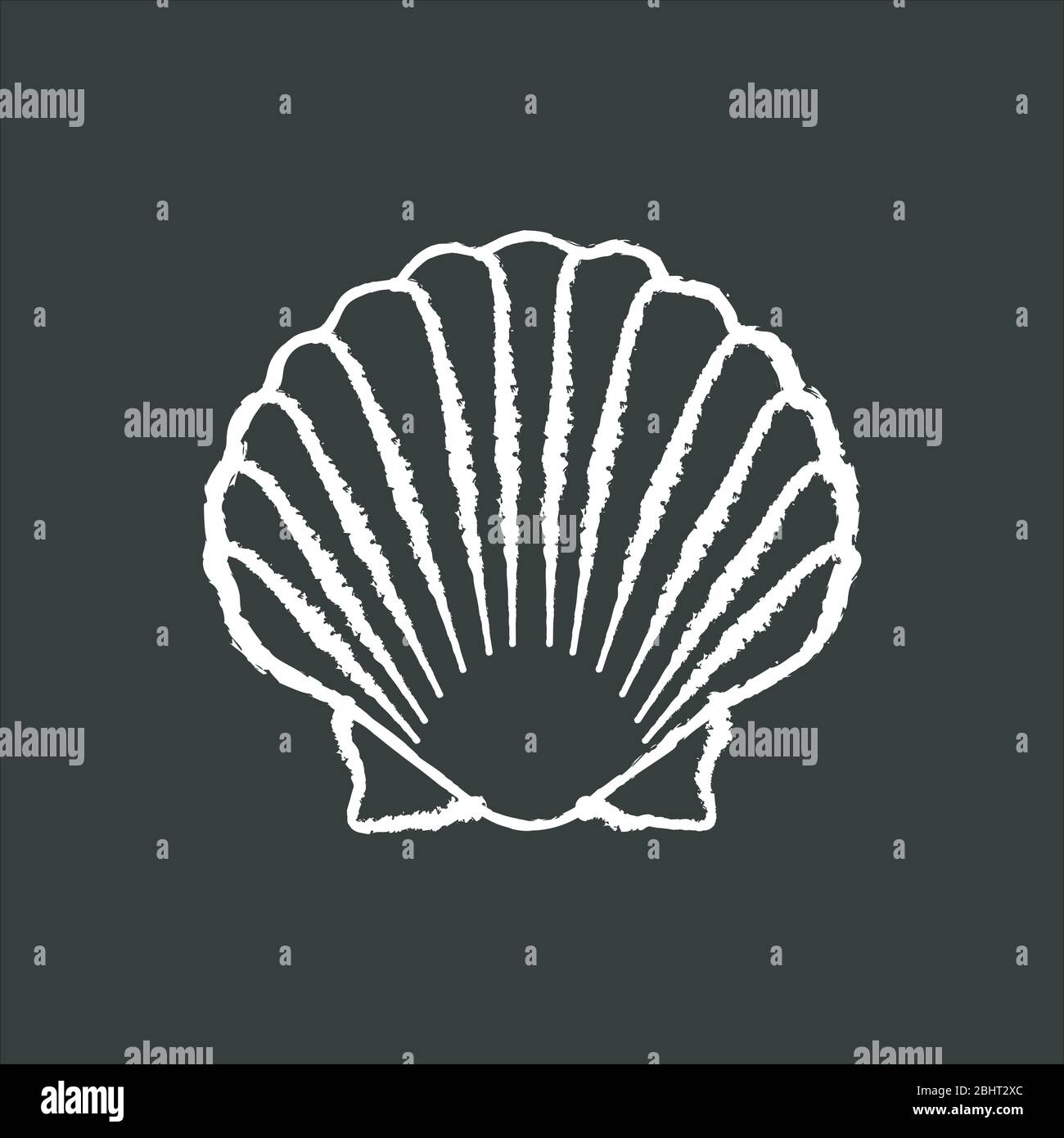 Scallop shell chalk white icon on black background Stock Vector Image ...
