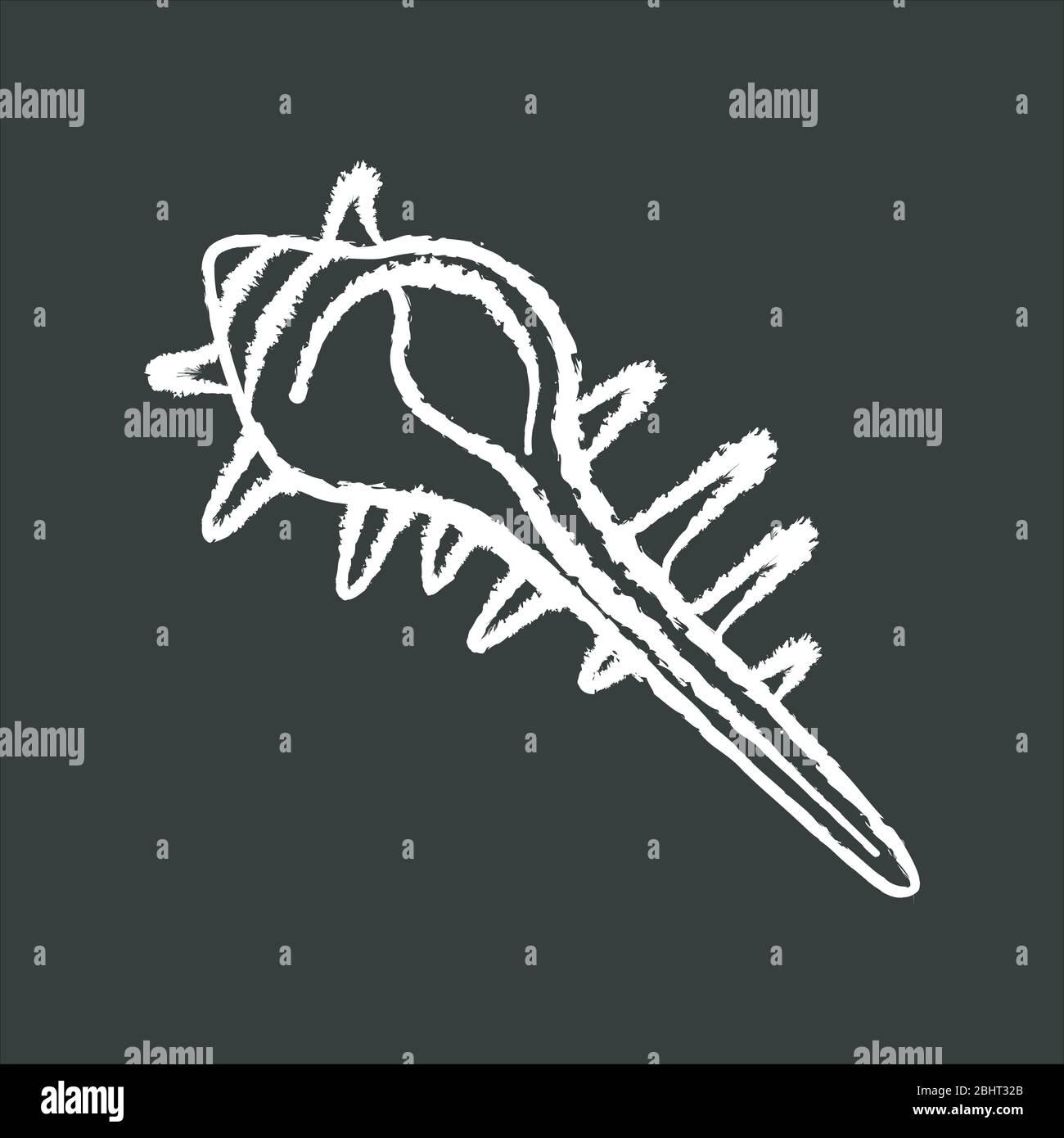 Exotic spiked sea shell chalk white icon on black background Stock ...
