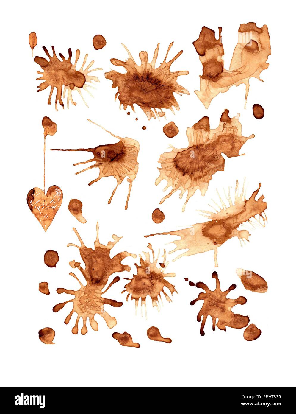 Coffee stains splashes isolated on white background. Coffee cup marks ...