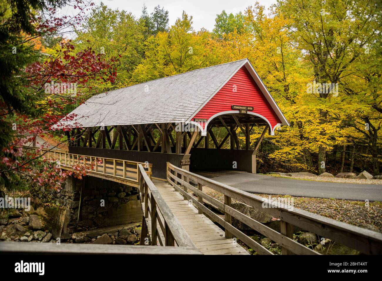 Covered bridge over Pemigewasset River in New Hampshire Stock Photo - Alamy