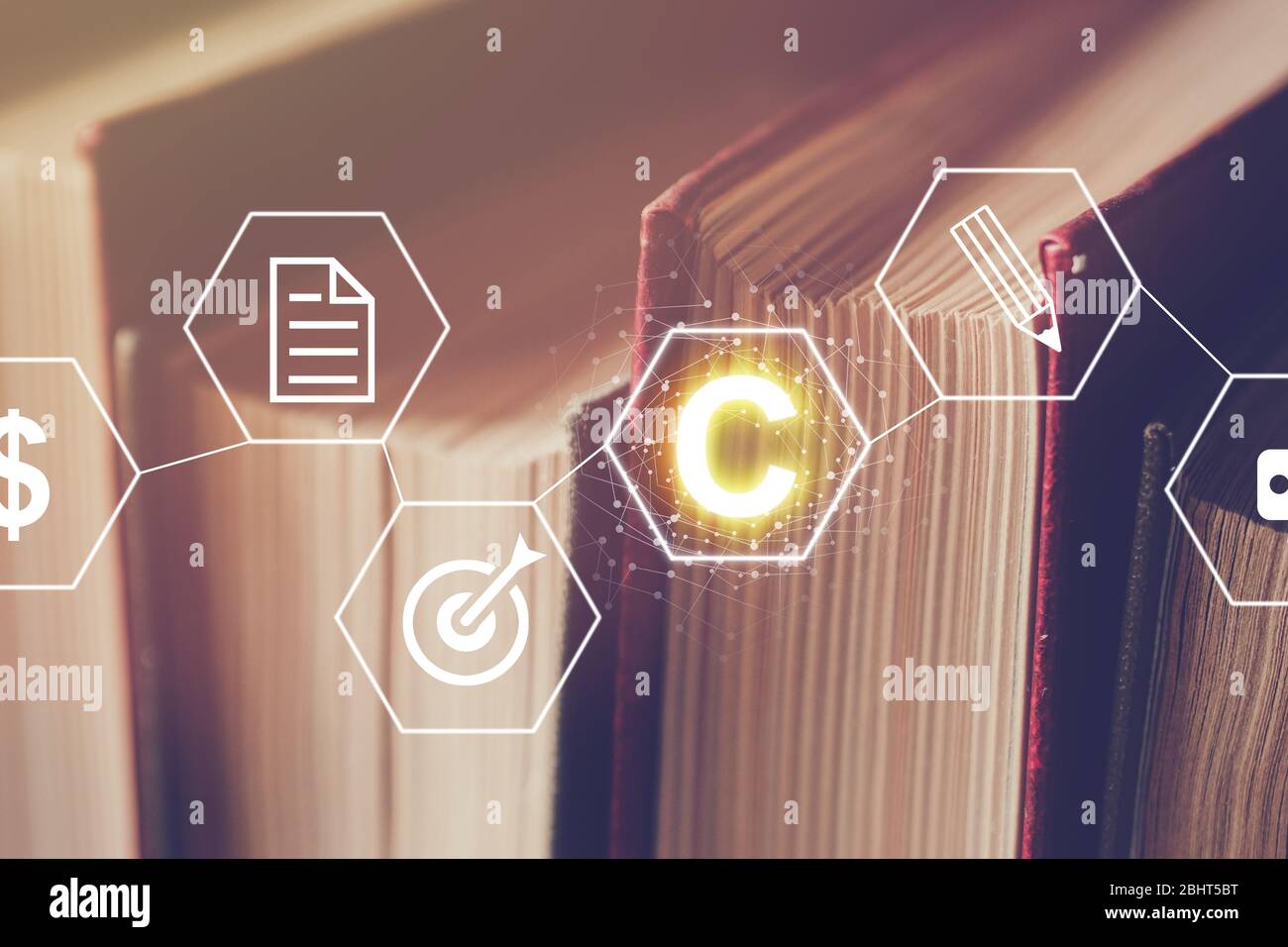Abstract copyright concept graphic on the background of books with ...