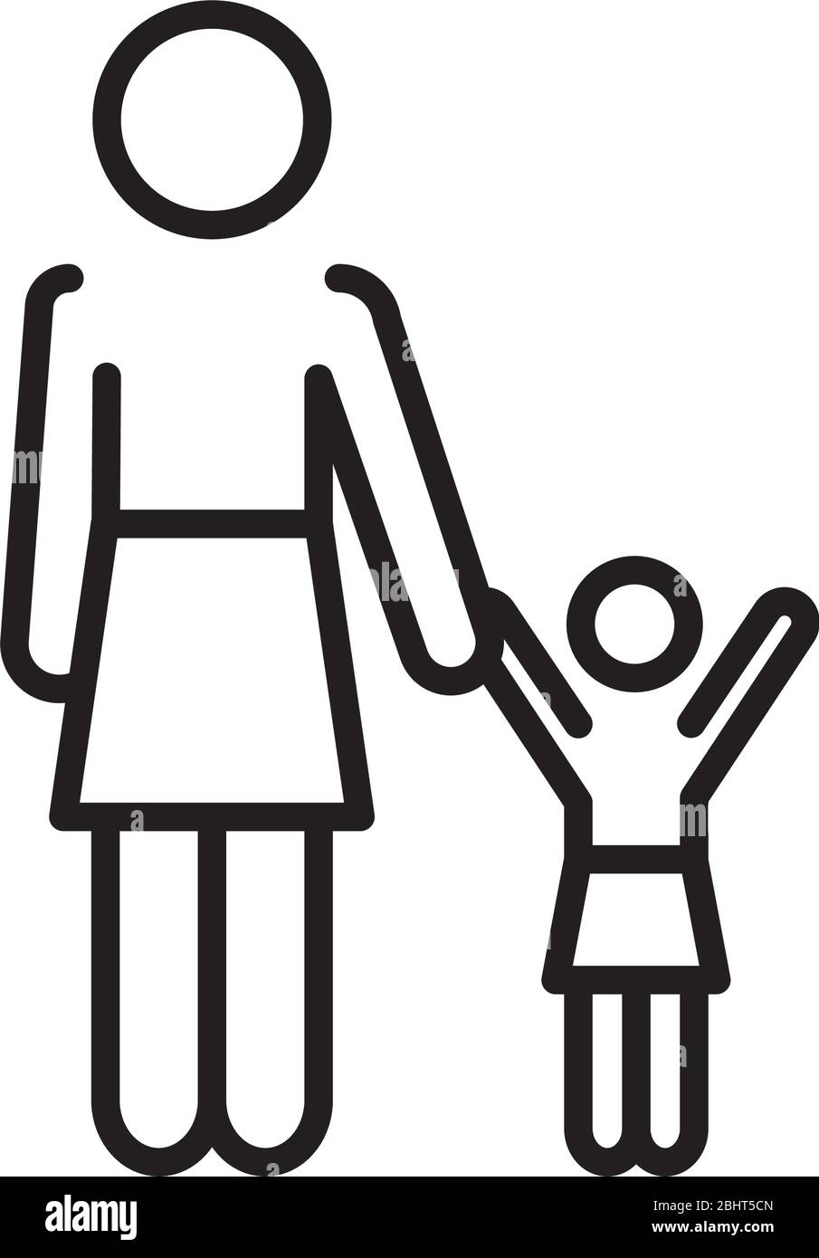 pictogram woman with little girl icon over white background, line style ...