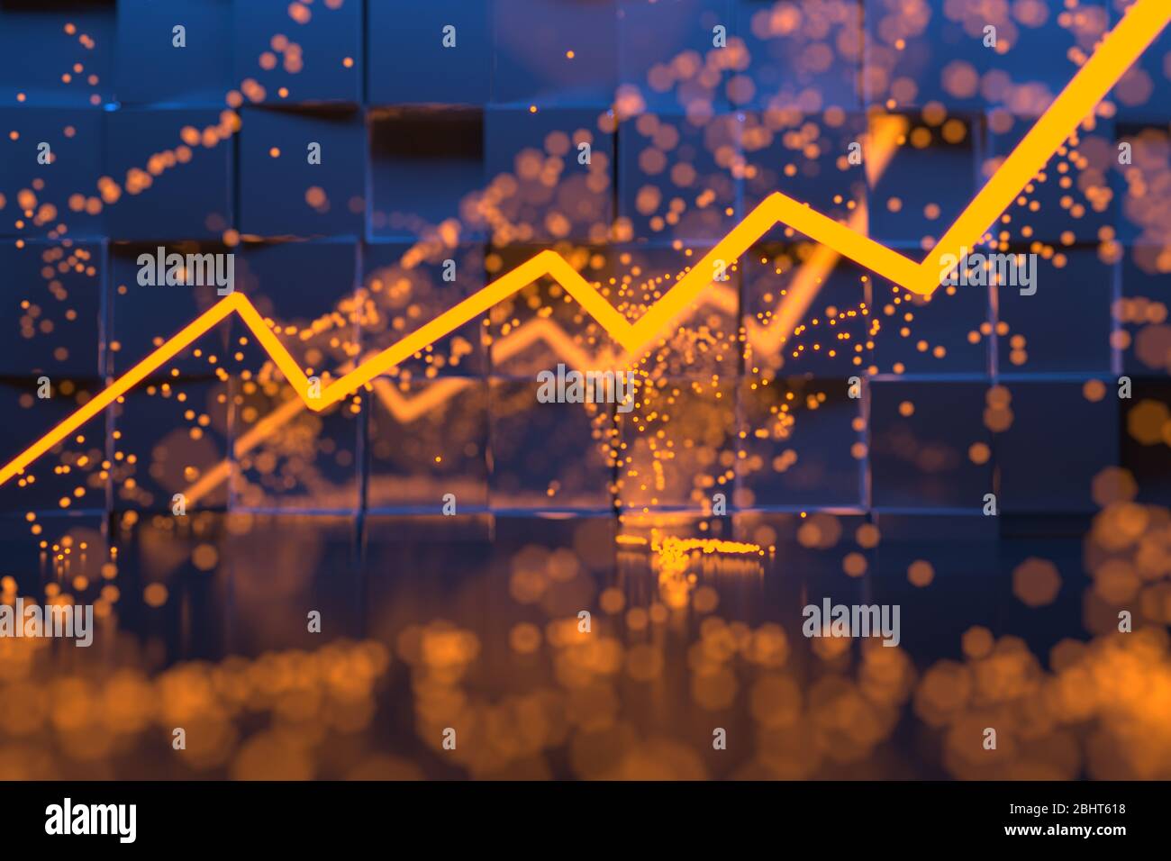 An abstract chart of stock growth made of fire and sparks. Representing ...