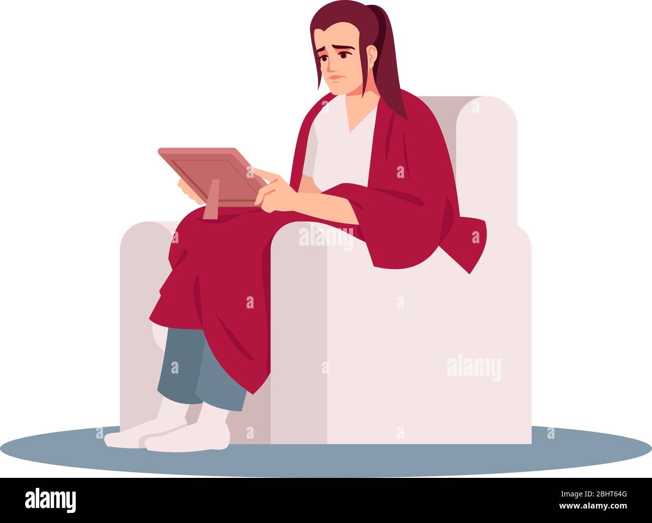 Sad lady holding photo semi flat RGB color vector illustration Stock ...
