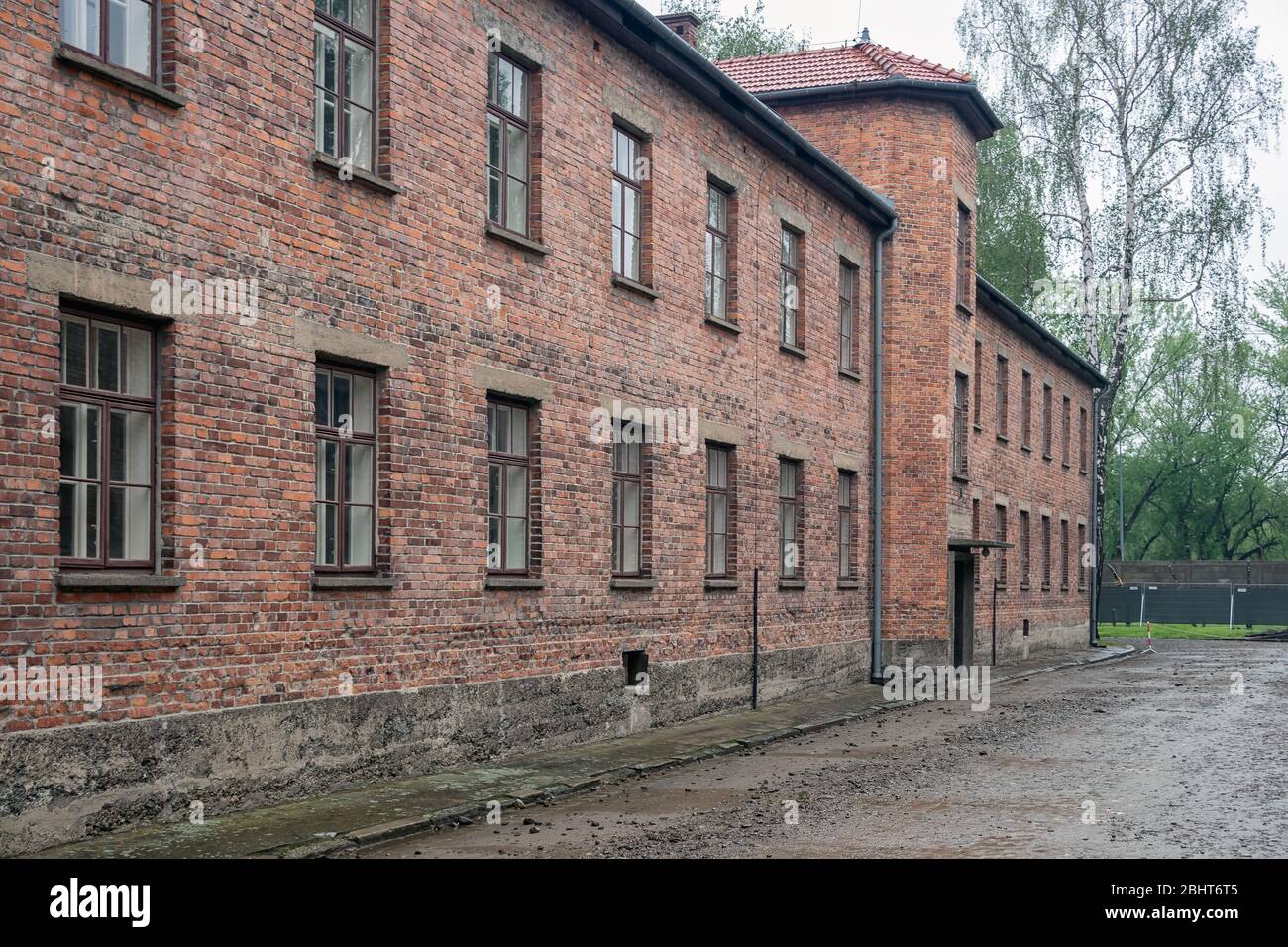Buildings of concentration camp Auschwitz at a rainy day Stock Photo ...