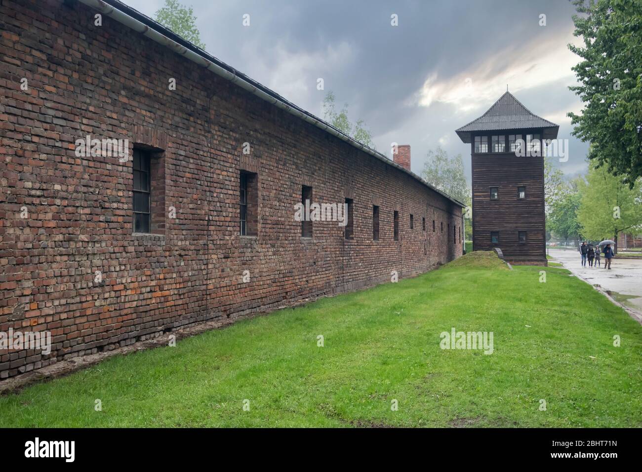 Guard post in the middle of concentration camp Auschwitz Stock Photo ...
