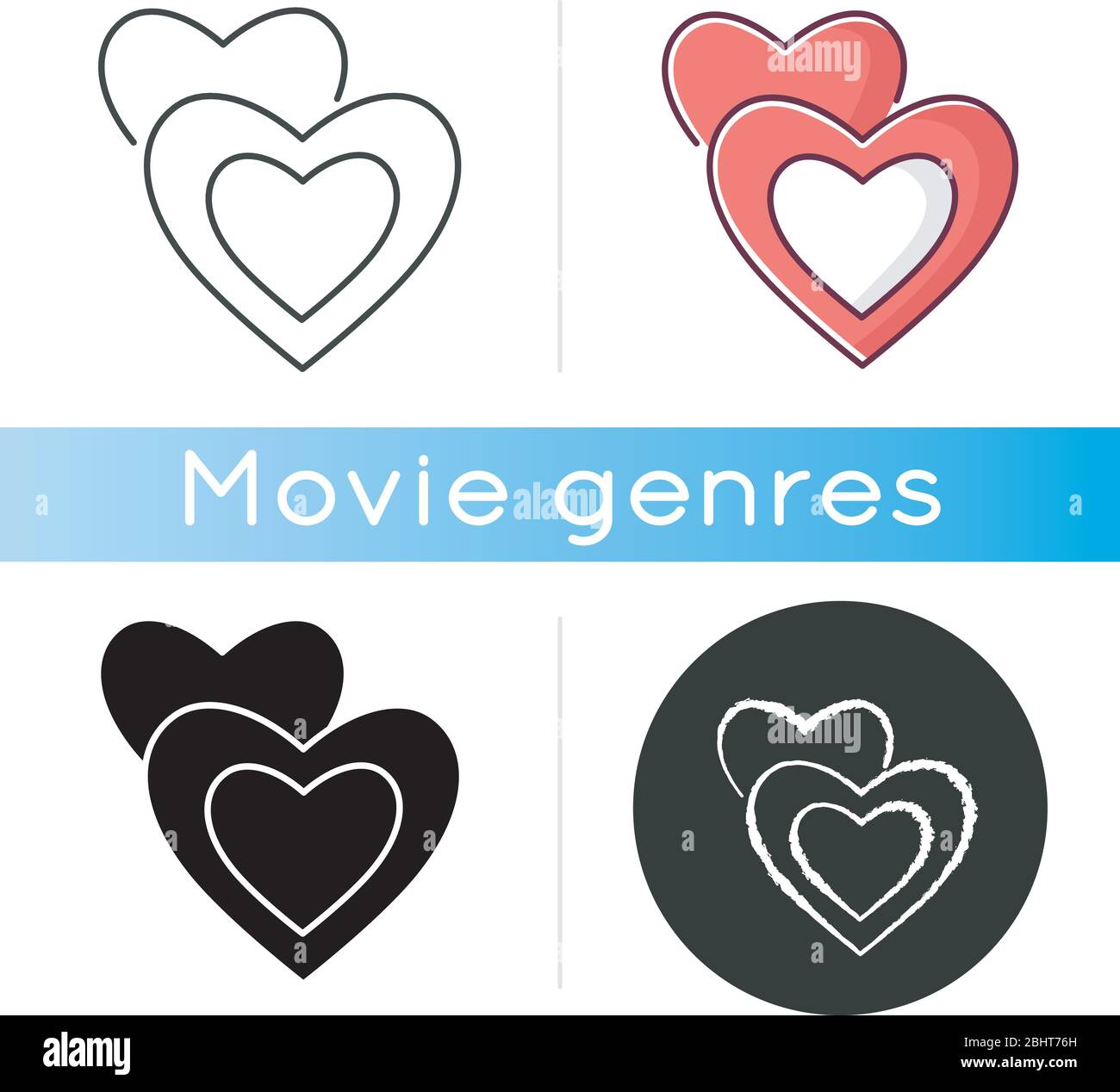 Romance icon. Linear black and RGB color styles. Romantic movie, love ...