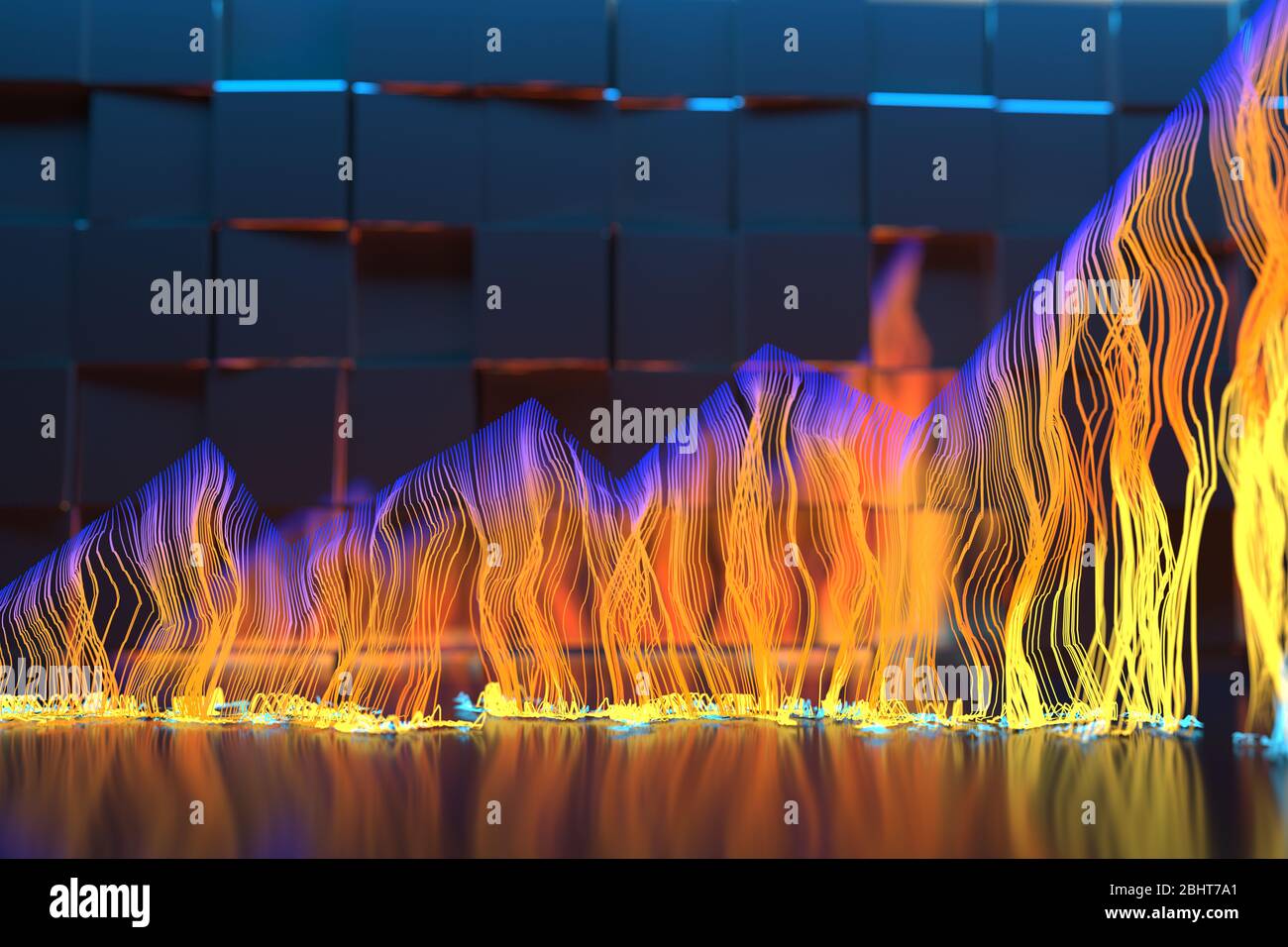 An abstract chart of stock growth made of fire and sparks. Representing ...