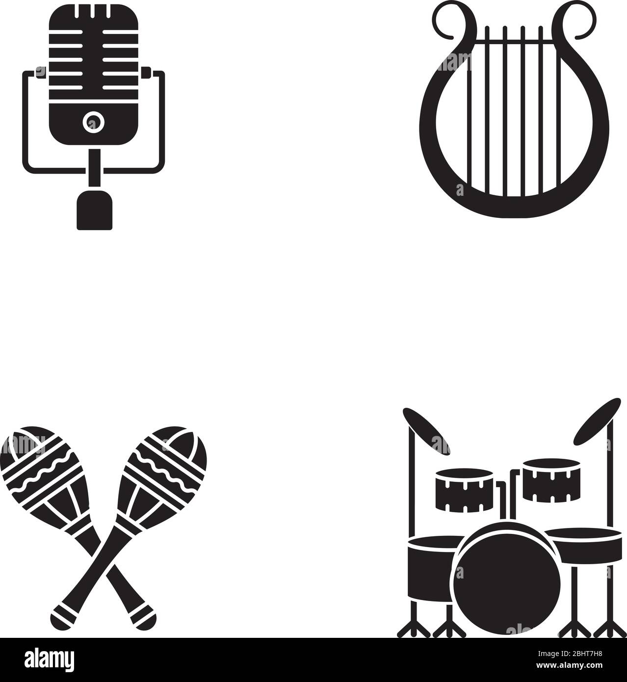 Band musical instruments black glyph icons set on white space Stock ...