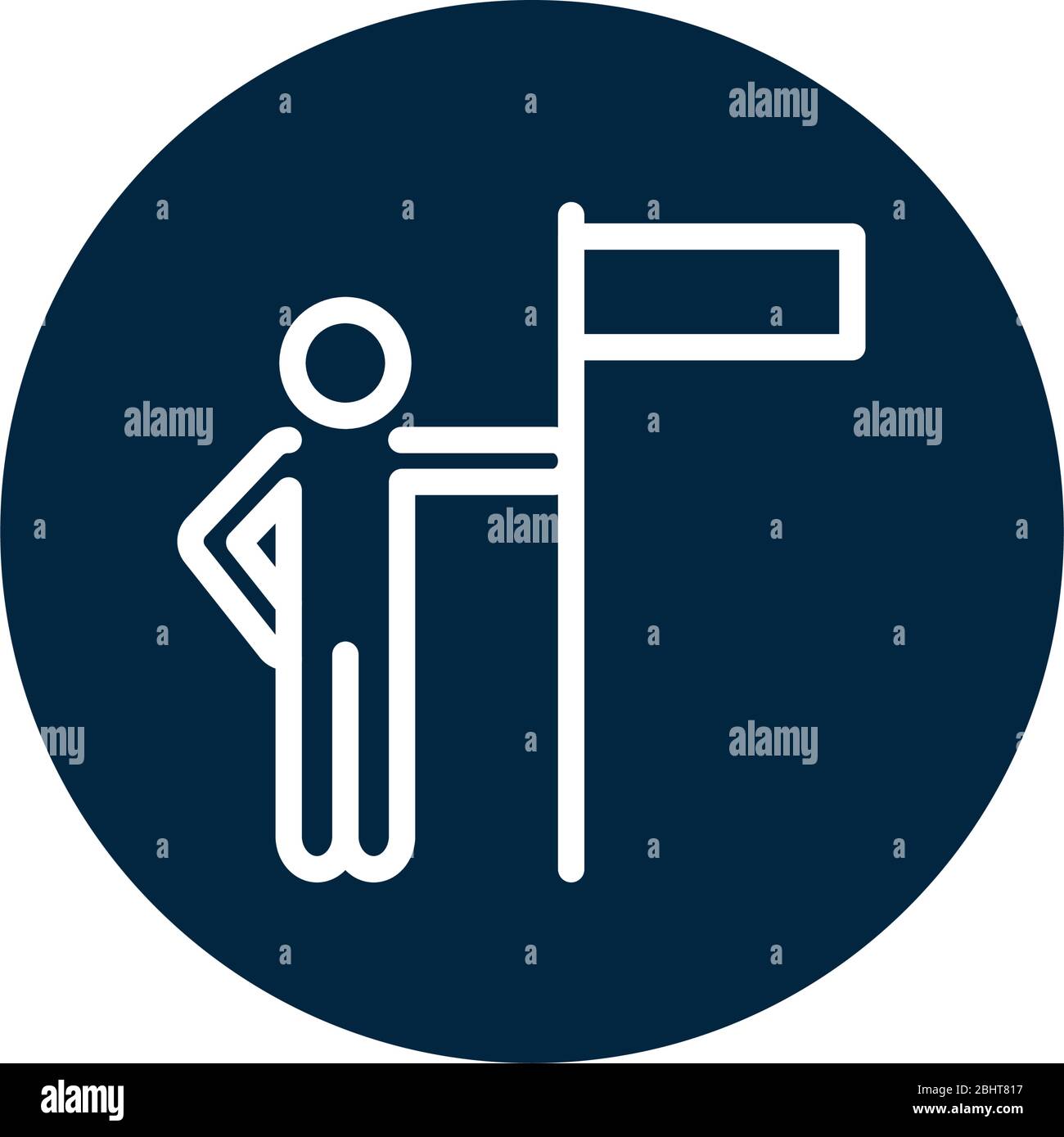 pictogram man holding a flag icon over white background, line block ...