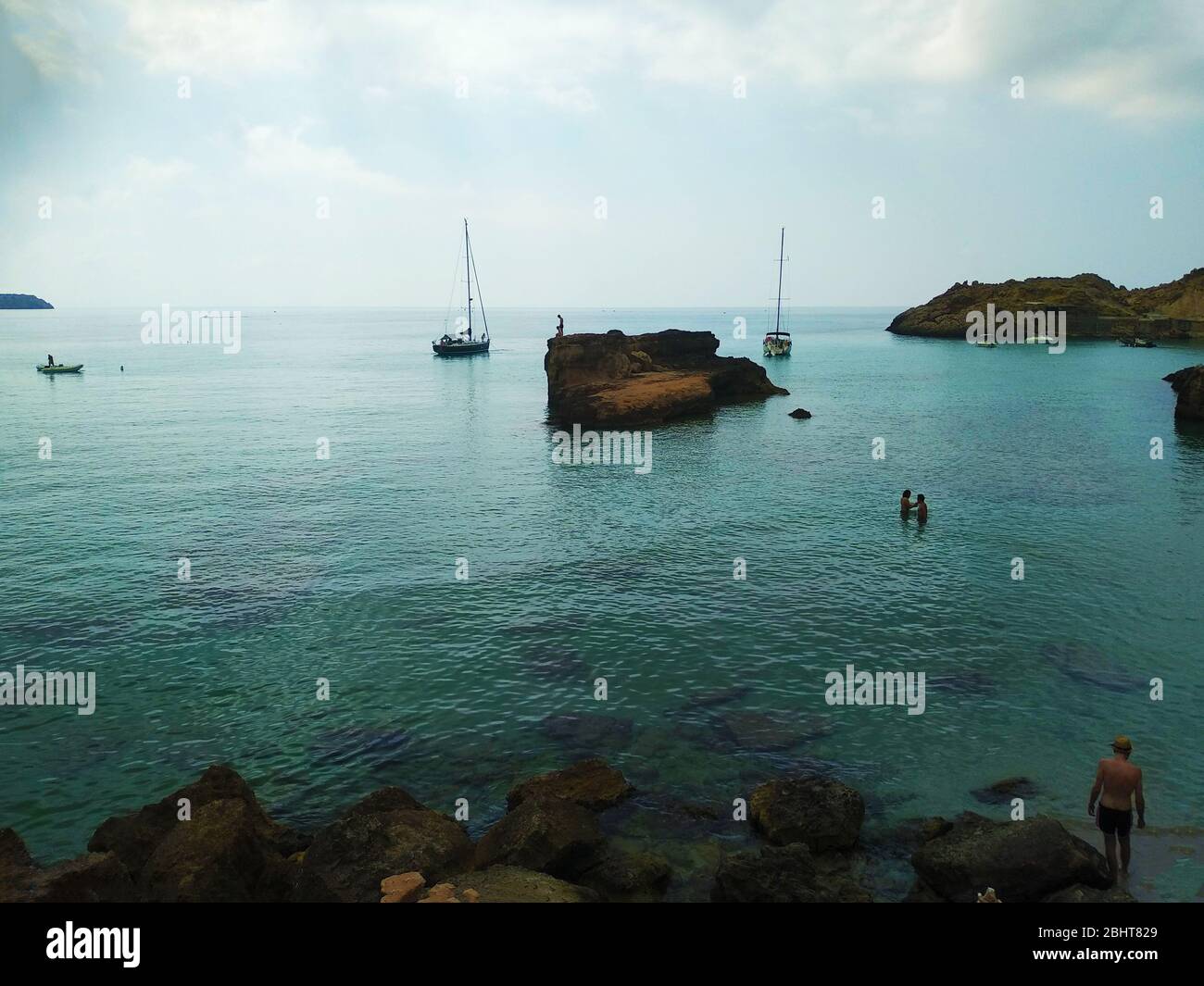 the dark blue water of the mediterranean sea of ibiza in spain Stock ...