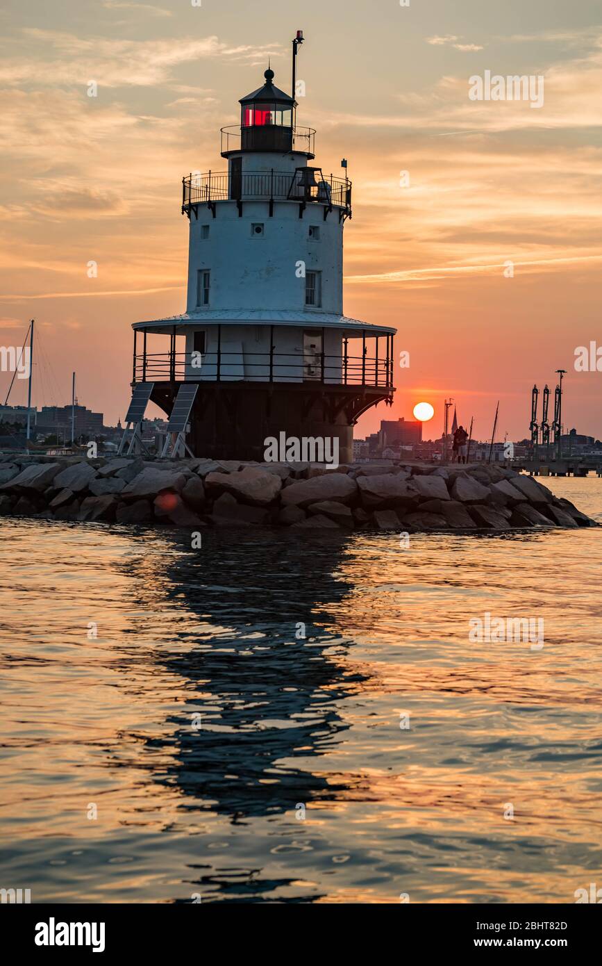 South Portland Breakwater lighthouse, also known as Bug light, guides a ...