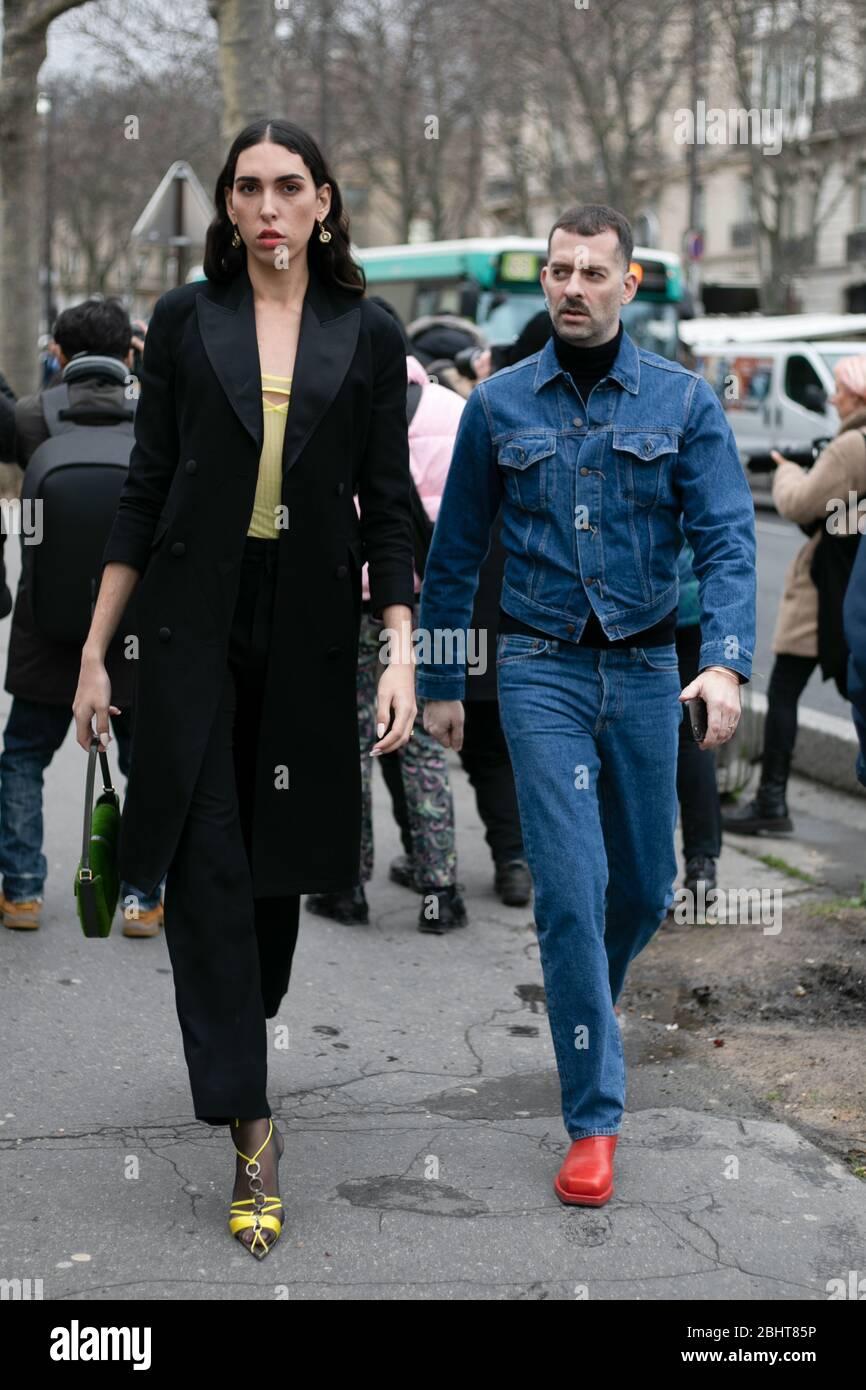 A chic showgoer attending the Mugler show during Paris Fashion Week Feb ...