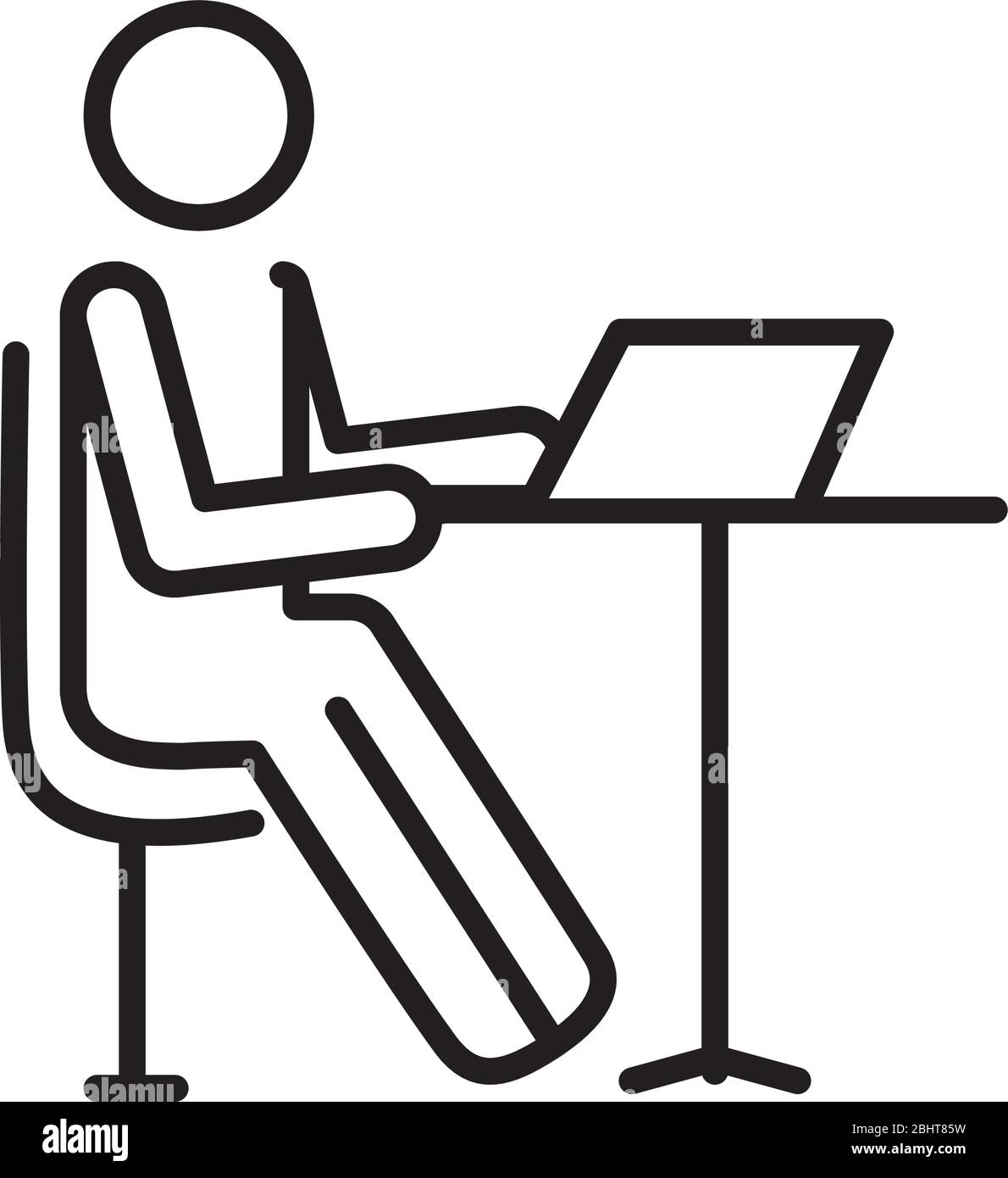 pictogram man working on the desk over white background, line style ...