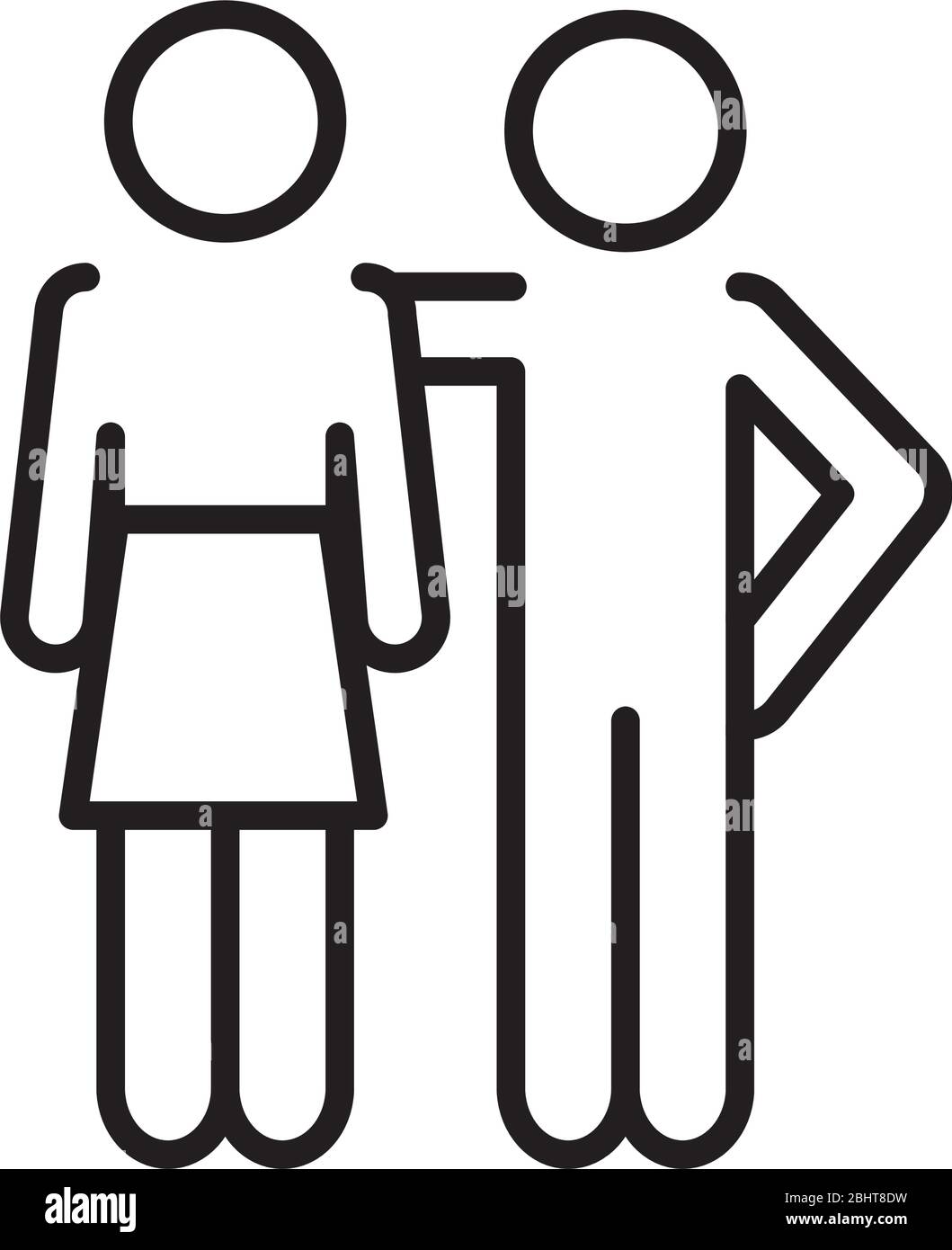 pictogram woman and man standing over white background, line style ...