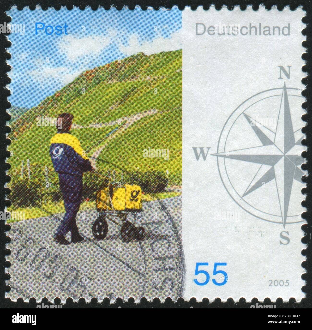 GERMANY- CIRCA 2005: stamp printed by Germany, shows postman on snowy ...