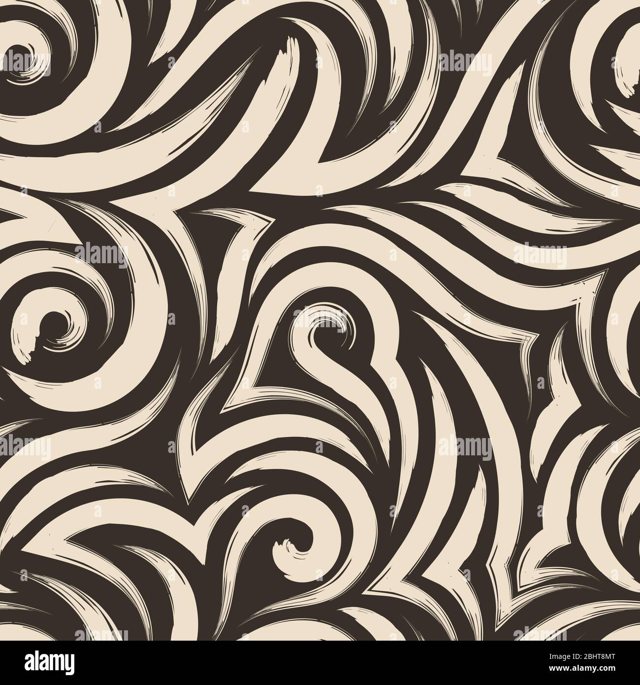 Vector seamless pattern of beige smooth and angular lines or brush ...