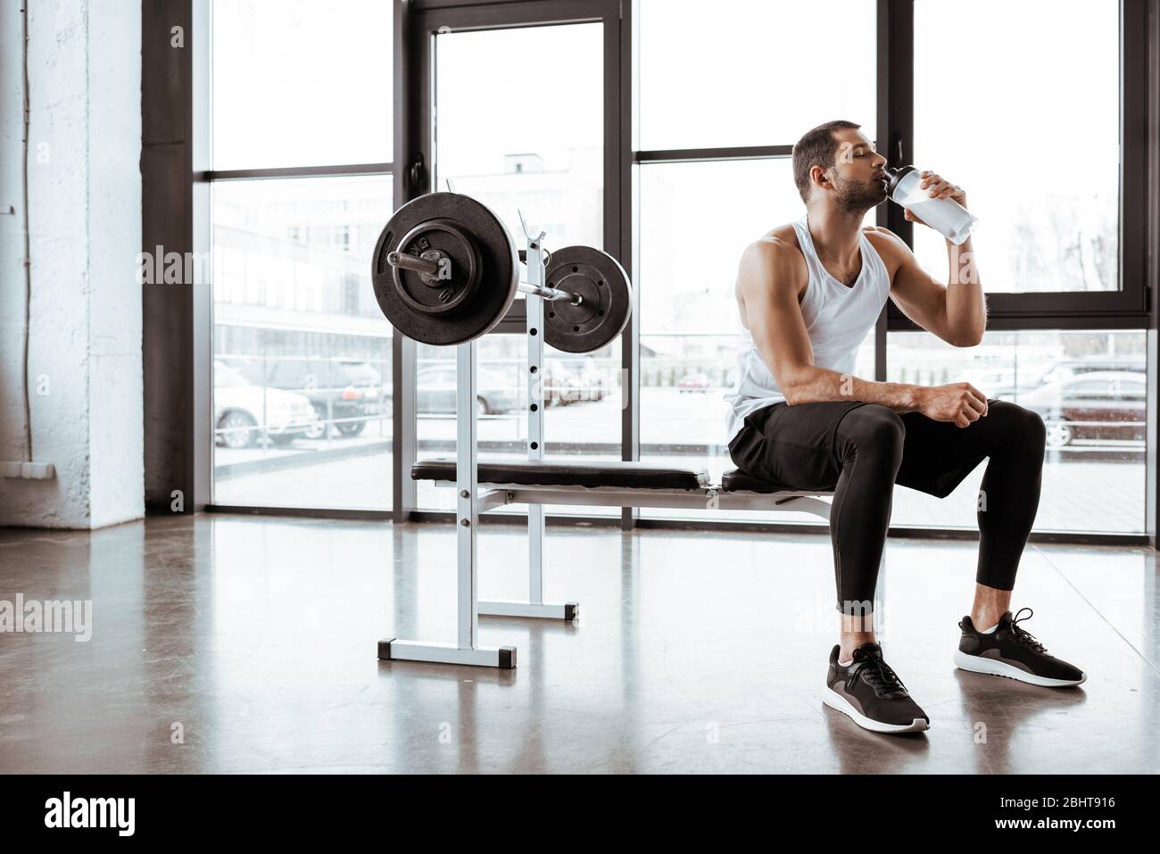 Man drinking protein in gym hi-res stock photography and images - Alamy