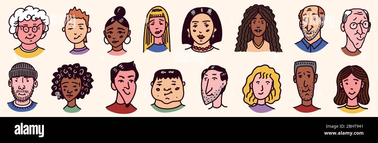Diverse faces of people set. Human Avatars Collection. Old and young ...