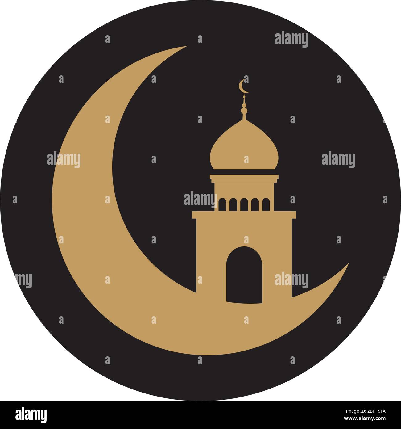 eid mubarak concept, crescent moon and islamic mosque icon over white ...