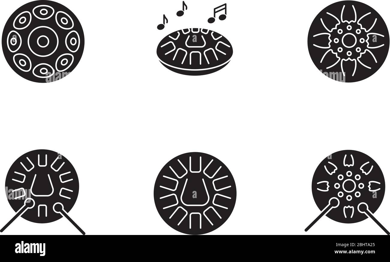 Ornamental handpan black glyph icons set on white space Stock Vector ...