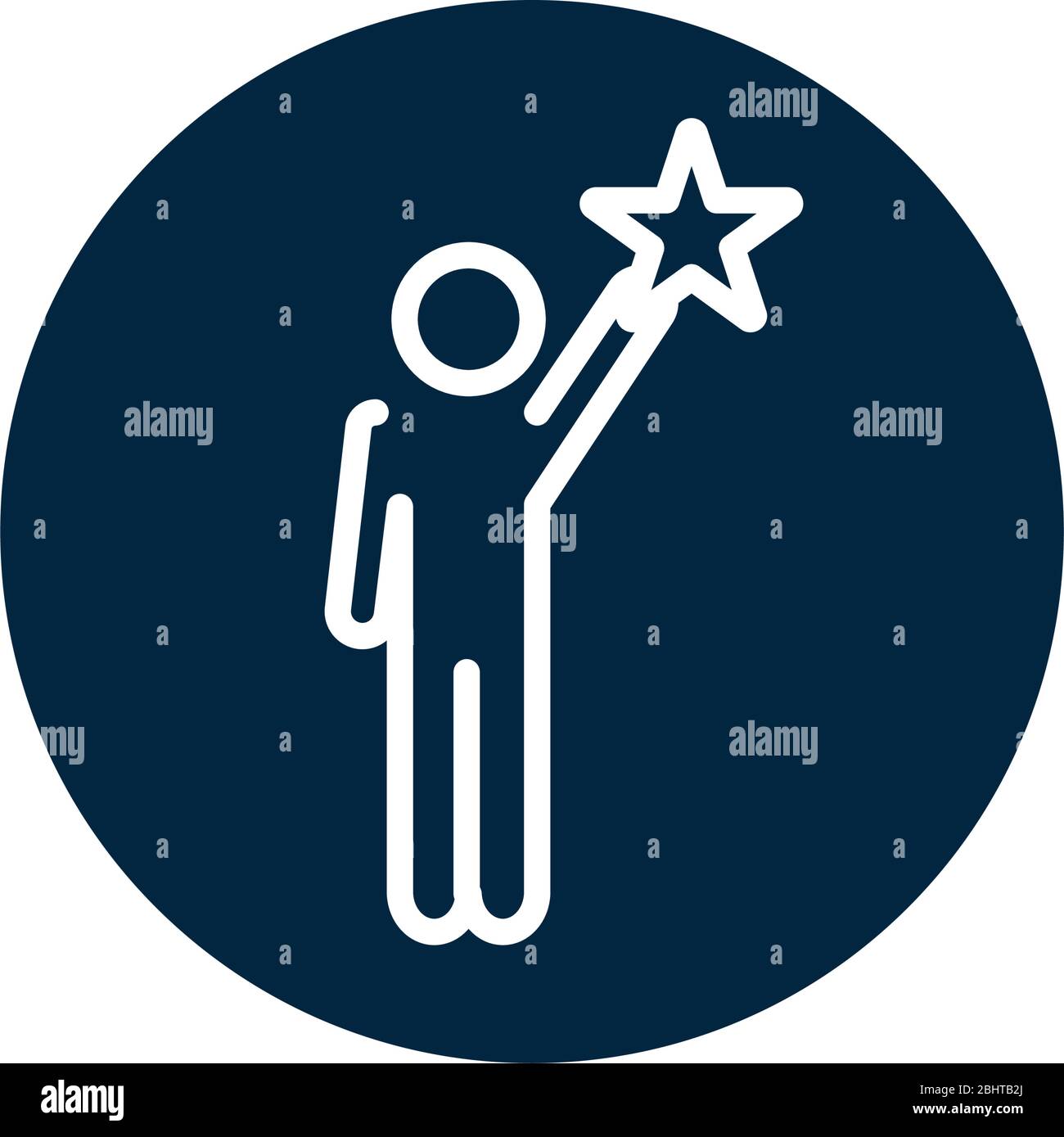 pictogram man holding up a star icon over white background, line block ...