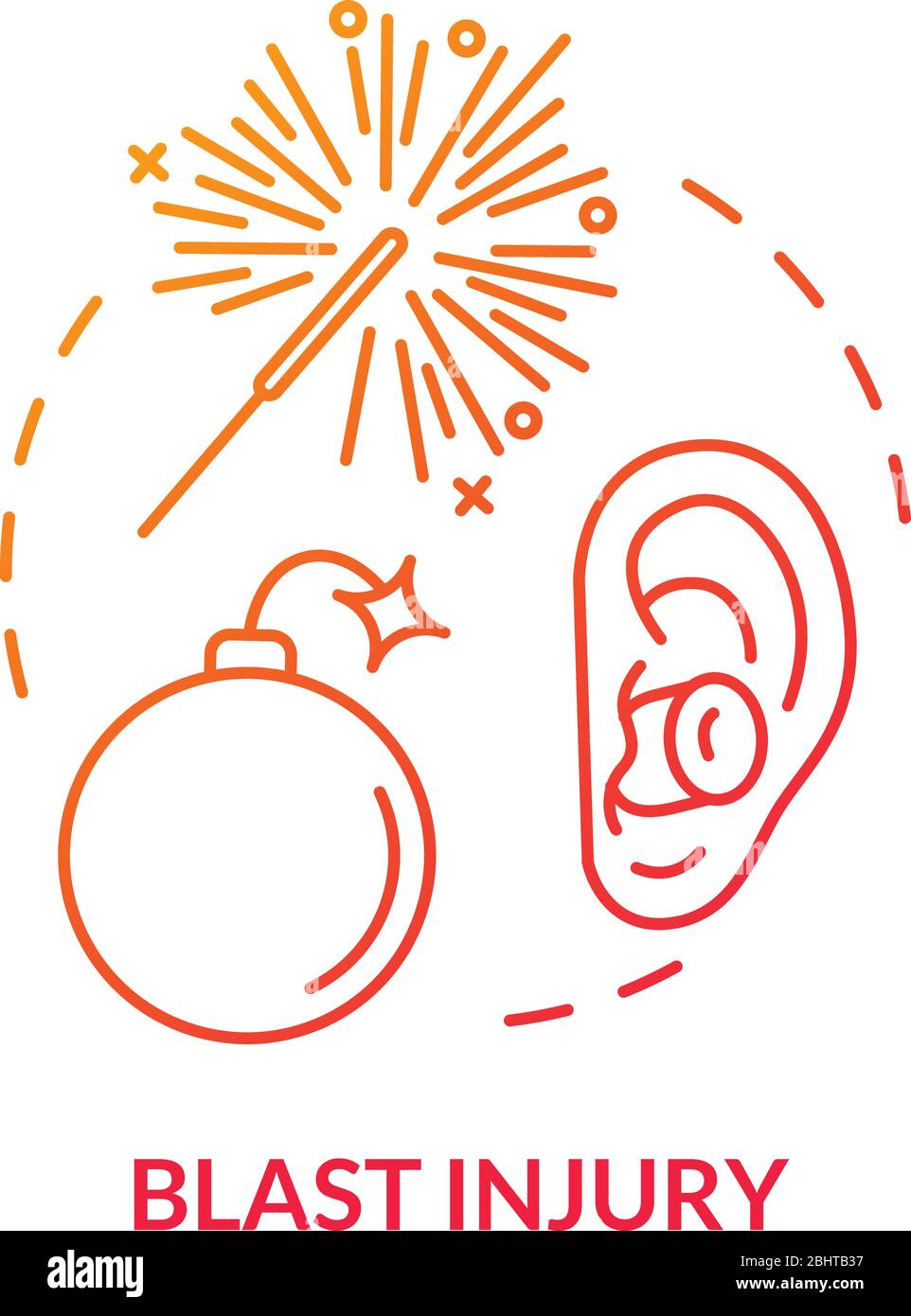 Blast trauma, neurotrauma concept icon. Bomb explosion, war shell ...