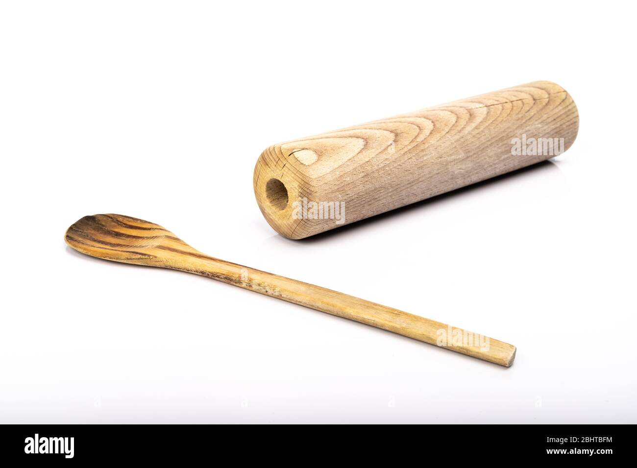 wooden spoon and rolling pin on white background in studio Stock Photo ...