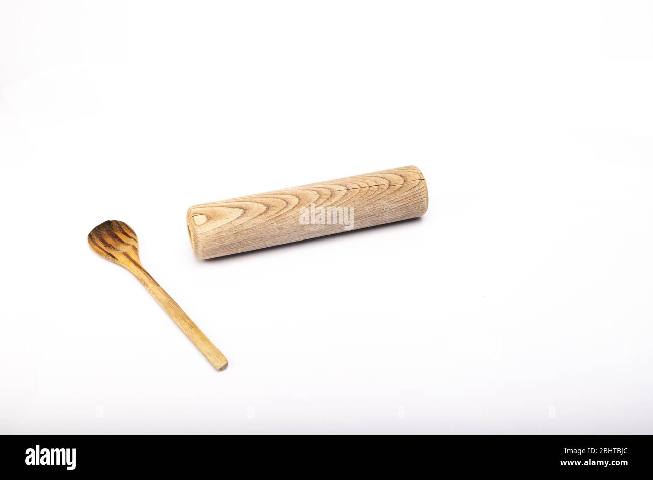 wooden spoon and rolling pin on white background in studio Stock Photo ...