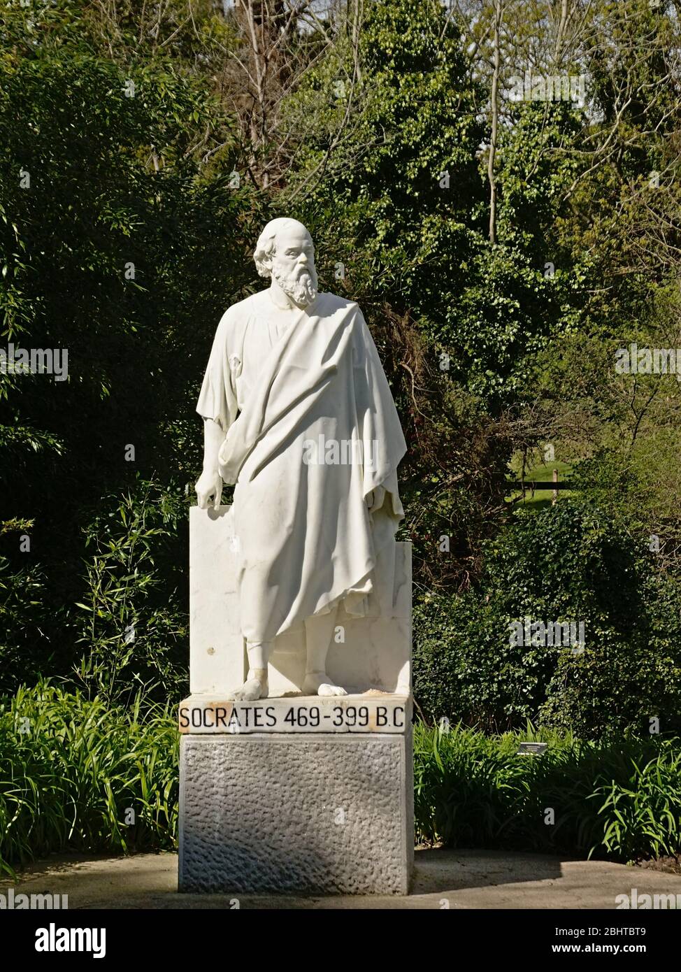 Stone statue of ancient Greek philosopher Socrates in Dublin botanical ...