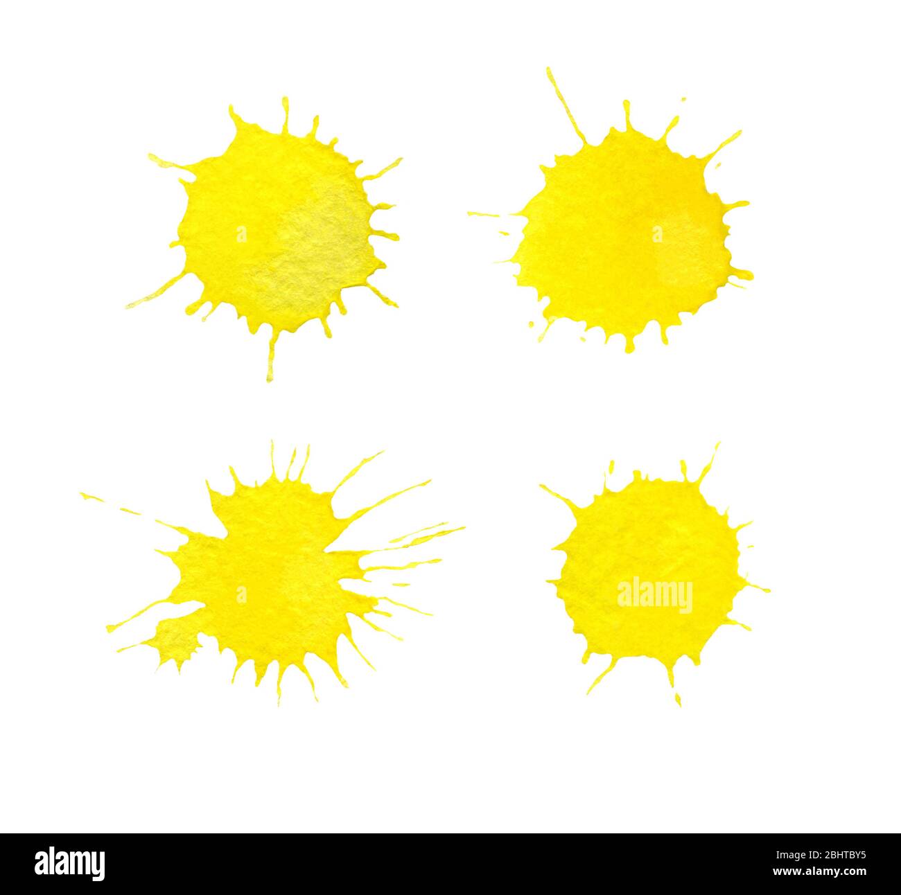 Yellow watercolor elements isolated on white. Watercolor splash spot ...