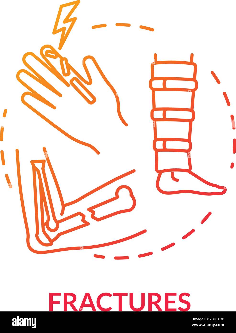 Fracture, broken bone concept icon. Traumatology, human skeleton injury ...