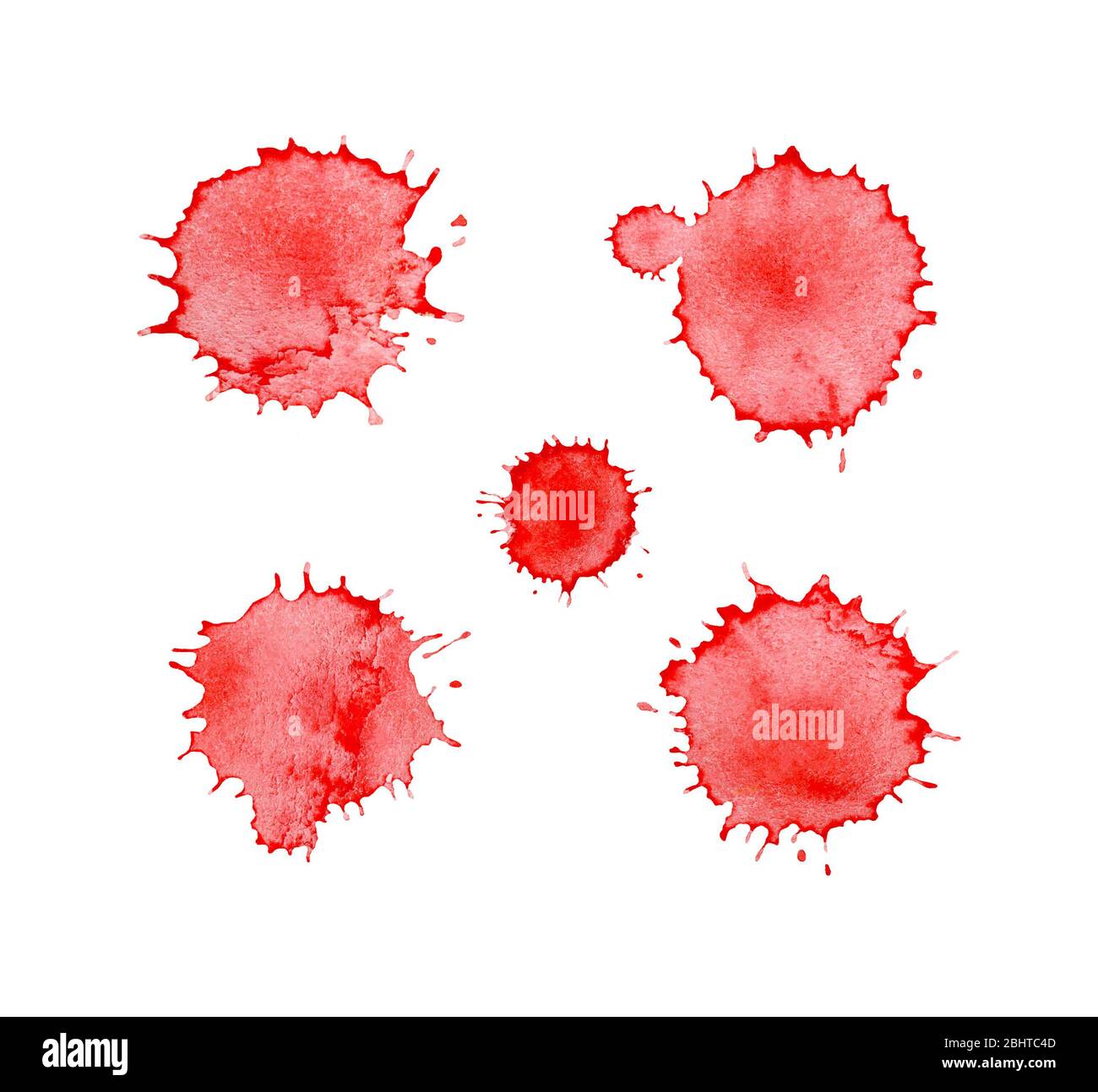 Blood splashes, drops and trail isolated on white background Stock ...