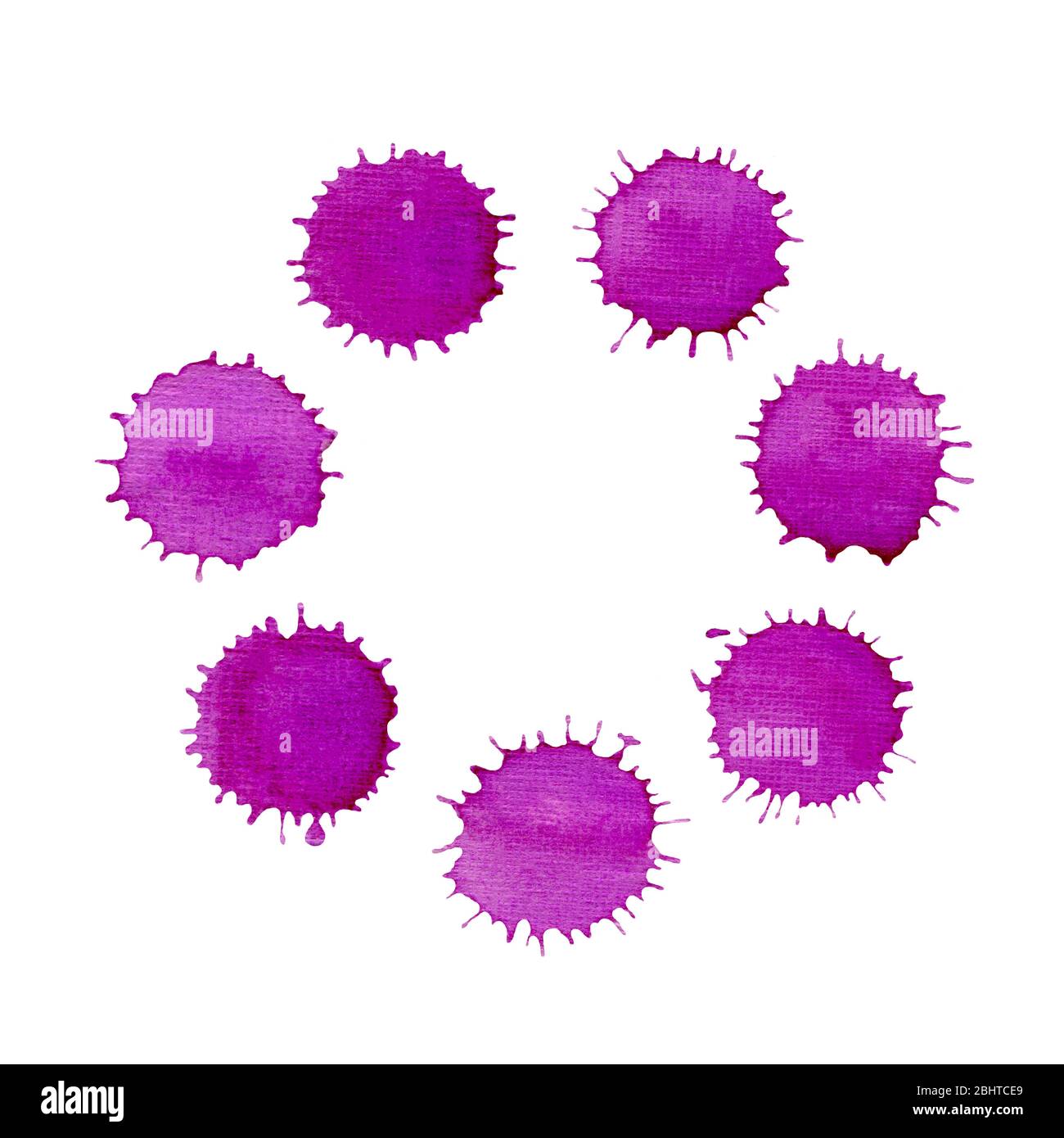 Purple violet round frame made of watercolor blobs, colorful paint ...