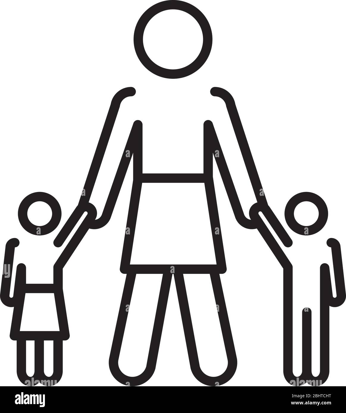 pictogram woman with kids icon over white background, line style ...