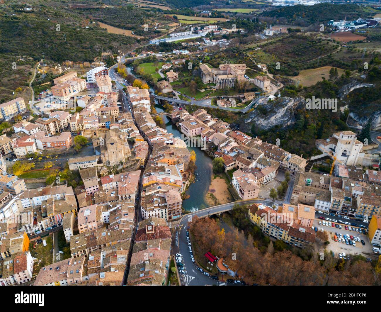 Aerial view of Estella-Lizarra – Spanish old town on Ega river Stock ...