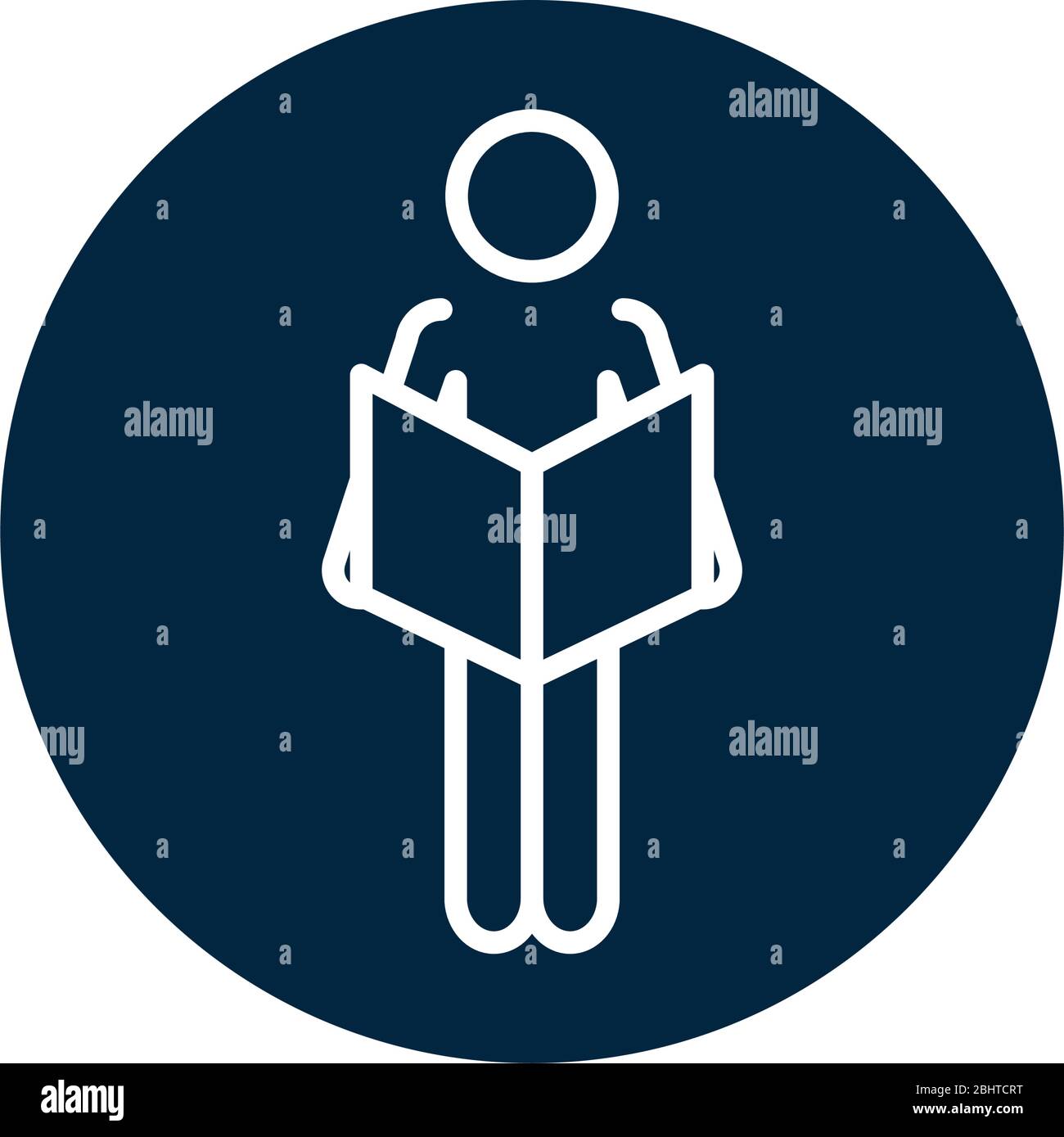pictogram man reading a book icon over white background, line block ...