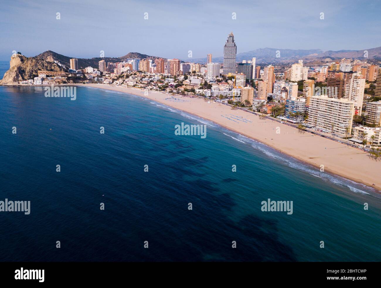 Aerial view of coast at Benidorm cityscape with a modern apartment ...