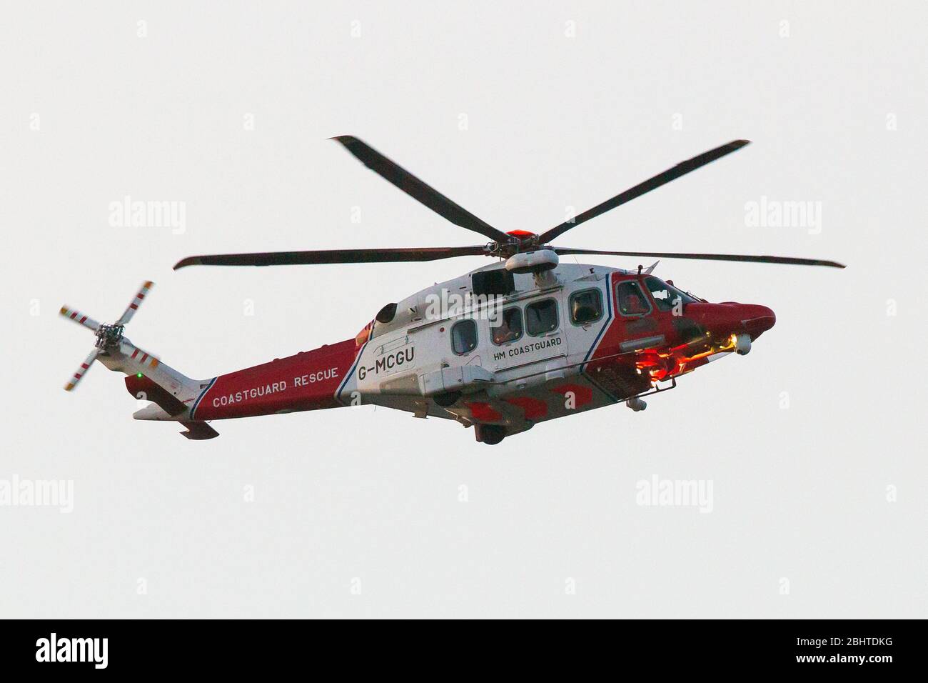 HM Coastguard Helicopter flying over London, AgustaWestland AW189 G ...